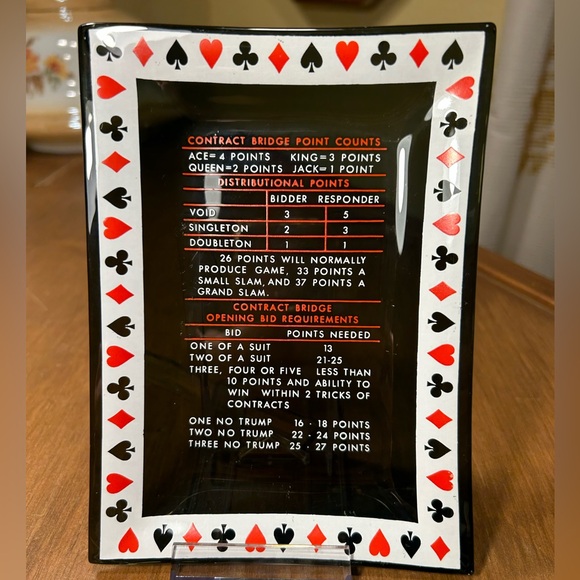 Blue Sky | Dining | Vintage Bent Glass Bridge Card Game Rules Dish Tray ...